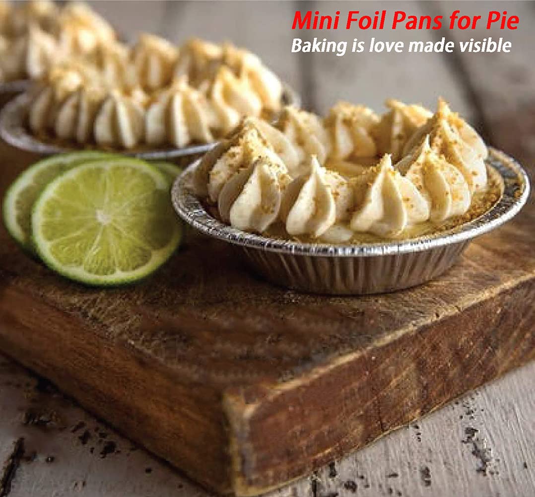 LOYUDEQIU 4 Inch Aluminum Foil Mini Pie Pans 50Pcs - Disposable Small Mini Pie Tins Pot Pie Tins For Bakeries, Cafes, Restaurants - Durable Mini Tart Pans for Pie, Fruit Tarts, Quiche (50, 4 Inch)