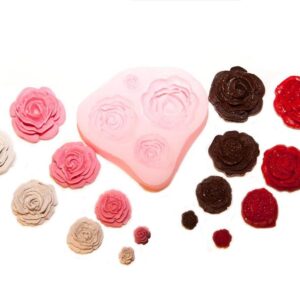 SUNKOOL Roses Mold Flower Silicone Cake Molds Chocolate Sugarcraft Decorating Fondant Fimo Tools 4 Size Pink 1 Piece