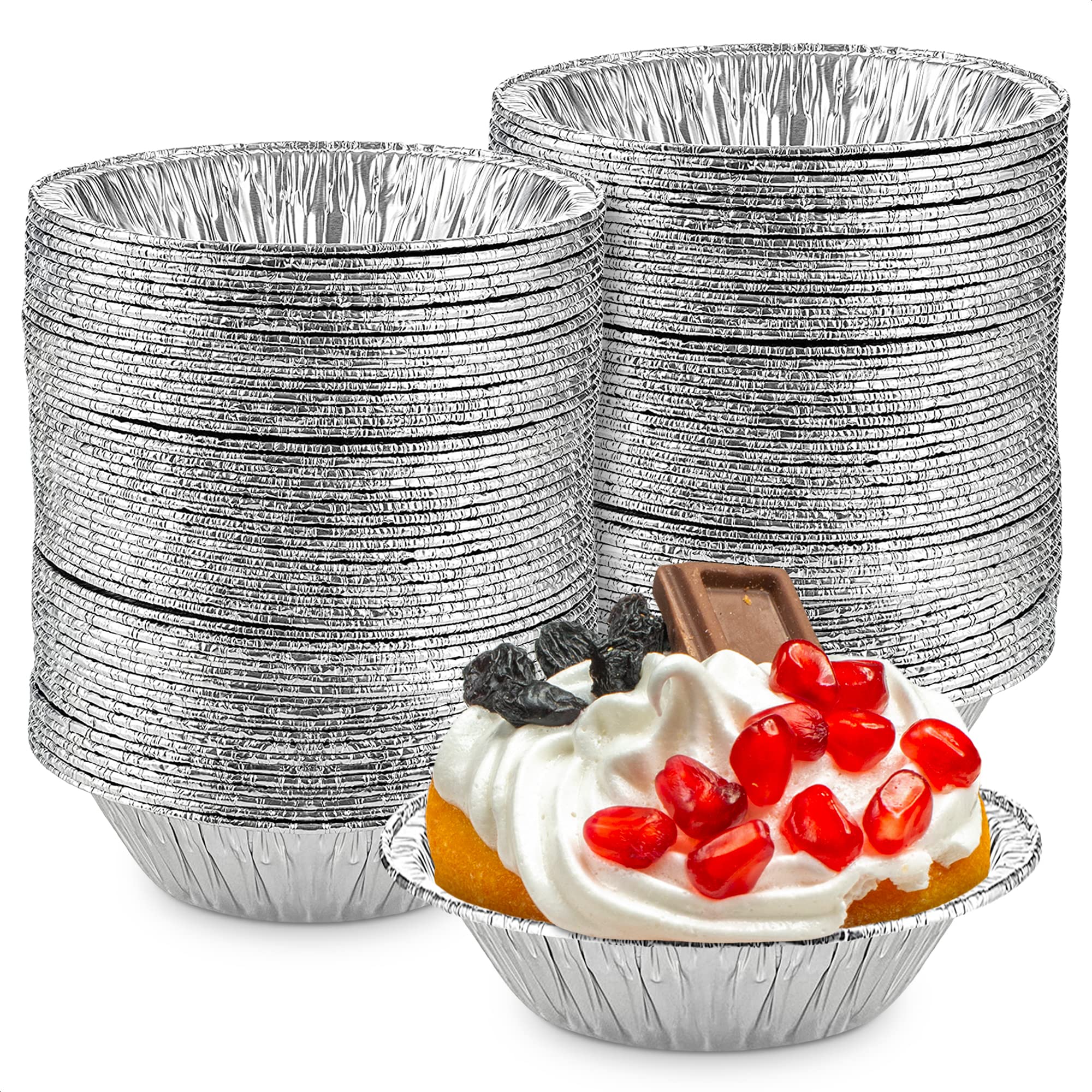 Silver Aluminum Foil Tart Pan - 100Pcs Disposable Mini Pie Tins Round Pan for Cake Pie Tin Foil Pans Tin 2.9 inch Liners Aluminum Pans Disposable Mini Tart Pan Mini Cheesecake Pans for Baking