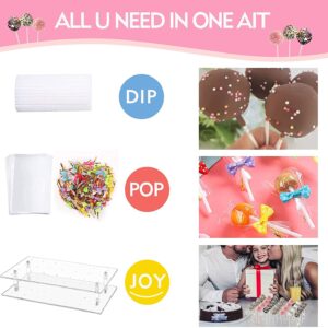 302 Pcs Cake Pop Maker Kit,Subesty Cake Pop Baking Mold with 1 Acrylic Lollipop Holder,1 Silicone Mold Set,100 Pcs Clear Bags,100 Pcs Treat Sticks,100 Pcs Gold bow Ties