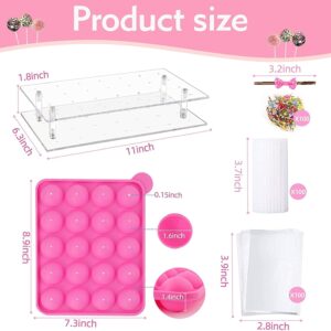 302 Pcs Cake Pop Maker Kit,Subesty Cake Pop Baking Mold with 1 Acrylic Lollipop Holder,1 Silicone Mold Set,100 Pcs Clear Bags,100 Pcs Treat Sticks,100 Pcs Gold bow Ties