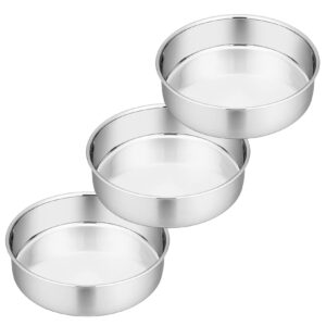 p&p chef 8 inch cake pan set, 3 pcs round baking pans stainless steel layer birthday wedding cake pans, fit oven/pots/pressure cooker, non toxic & heavy duty, dishwasher safe