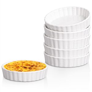 ramekins 8 oz-delling creme brulee ramekins, round fluted quiche dishes tart pan, oven safe ramekins for baking, souffle, ramekins set of 6, white