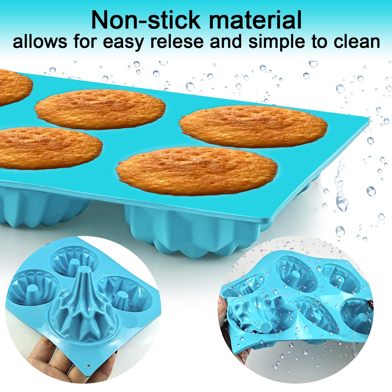 Mity rain Mini Cake Pan - Silicone Fluted Tube Cake Pans European Grade Non Stick Fancy Molds for jello, Cupcake, Doughnut Donut, Cornbread, Brownie (Set of 3)