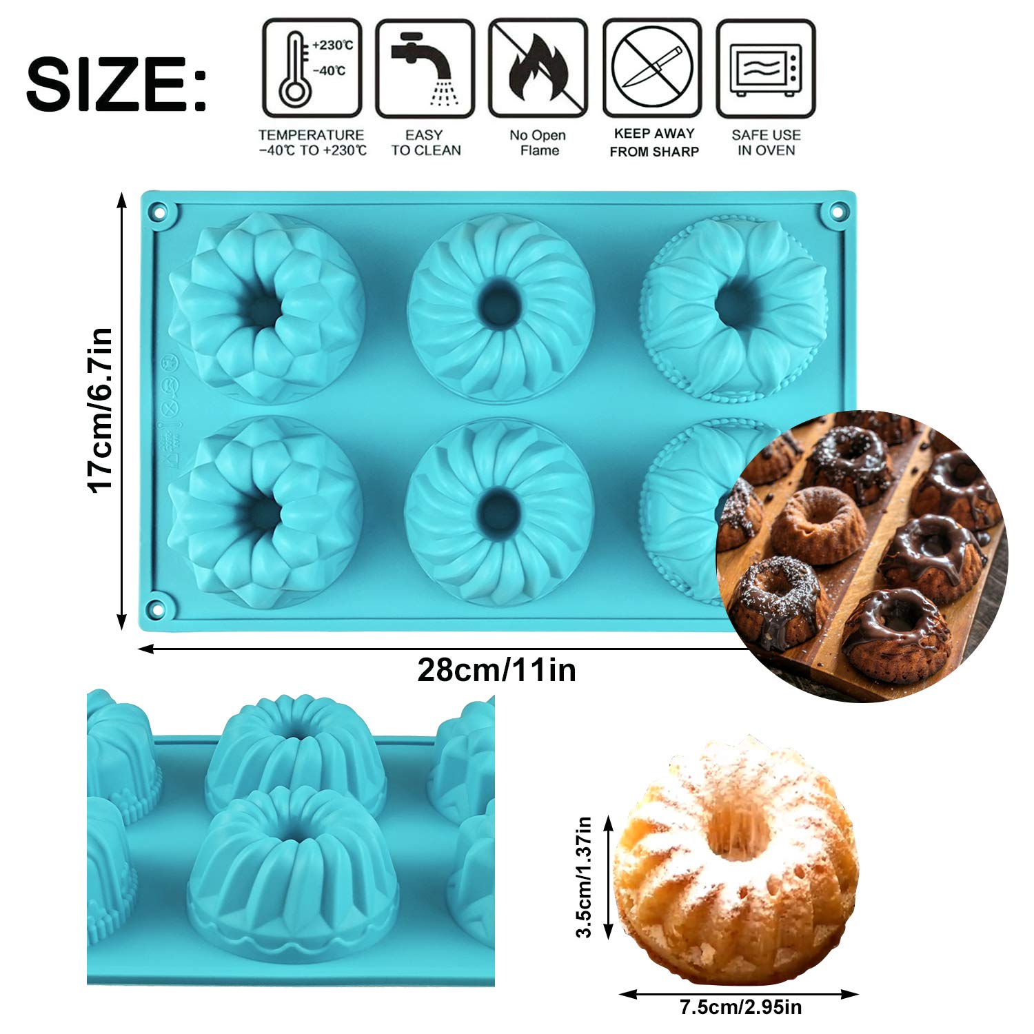 Mity rain Mini Cake Pan - Silicone Fluted Tube Cake Pans European Grade Non Stick Fancy Molds for jello, Cupcake, Doughnut Donut, Cornbread, Brownie (Set of 3)