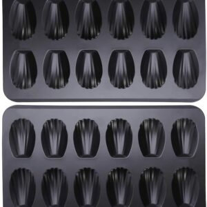 YumAssist 2 Pack Nonstick Madeleine Pan, 12-cup Heavy Duty Shell Shape Baking Cake Mold Pan.