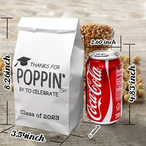 25 Pcs Class of 2023 Graduation Party Favors Popcorn Bags Graduation Treat Snack Goodie Cookie Bags Thanks for Poppin By to Celebrate Grease Resistant Paper Bags