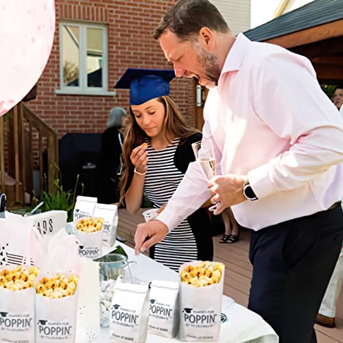 25 Pcs Class of 2023 Graduation Party Favors Popcorn Bags Graduation Treat Snack Goodie Cookie Bags Thanks for Poppin By to Celebrate Grease Resistant Paper Bags