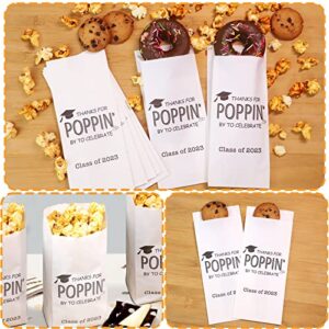 25 Pcs Class of 2023 Graduation Party Favors Popcorn Bags Graduation Treat Snack Goodie Cookie Bags Thanks for Poppin By to Celebrate Grease Resistant Paper Bags