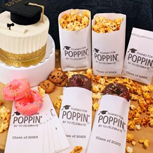 25 Pcs Class of 2023 Graduation Party Favors Popcorn Bags Graduation Treat Snack Goodie Cookie Bags Thanks for Poppin By to Celebrate Grease Resistant Paper Bags