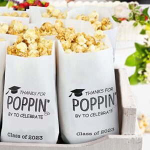 25 Pcs Class of 2023 Graduation Party Favors Popcorn Bags Graduation Treat Snack Goodie Cookie Bags Thanks for Poppin By to Celebrate Grease Resistant Paper Bags