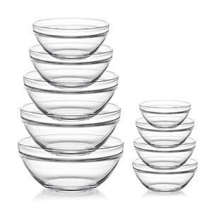 sweejar glass mixing bowls set(set of 9),nesting bowls for space saving storage,great for cooking,baking,prepping,stackable bowl set…