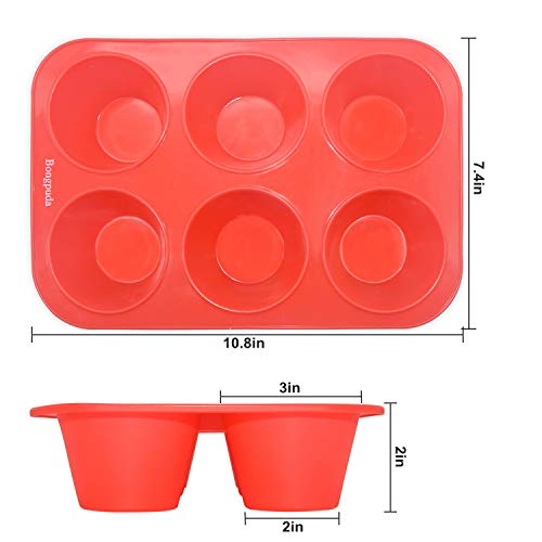 Bongpuda Silicone Large Muffin Pan 2 Pack,6 Cup Large Silicone Cupcake Pan,Non-Stick Jumbo Muffin Pans,Food Grade Cupcake Molds,Perfect for Egg Muffin,Big Cupcake