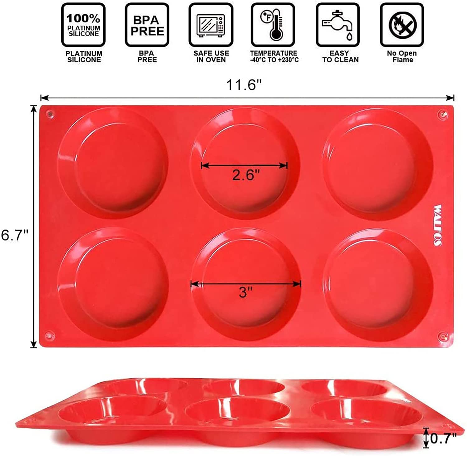 Walfos Silicone Whoopie Pie Baking Pans, 3 Pcs Non-Stick Muffin Top Pan. Food Grade and BPA Free Silicone, Great for Muffin, Eggs, Tarts and More, Dishwasher Safe