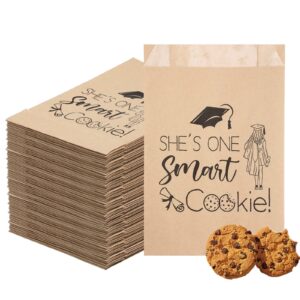 fuutreo 200 pcs graduation favor bags bulk kraft paper treat bags congrats grad oilproof brown paper bags one smart cookie bags for 2024 graduation party bakery cookies snacks sandwiches supplies