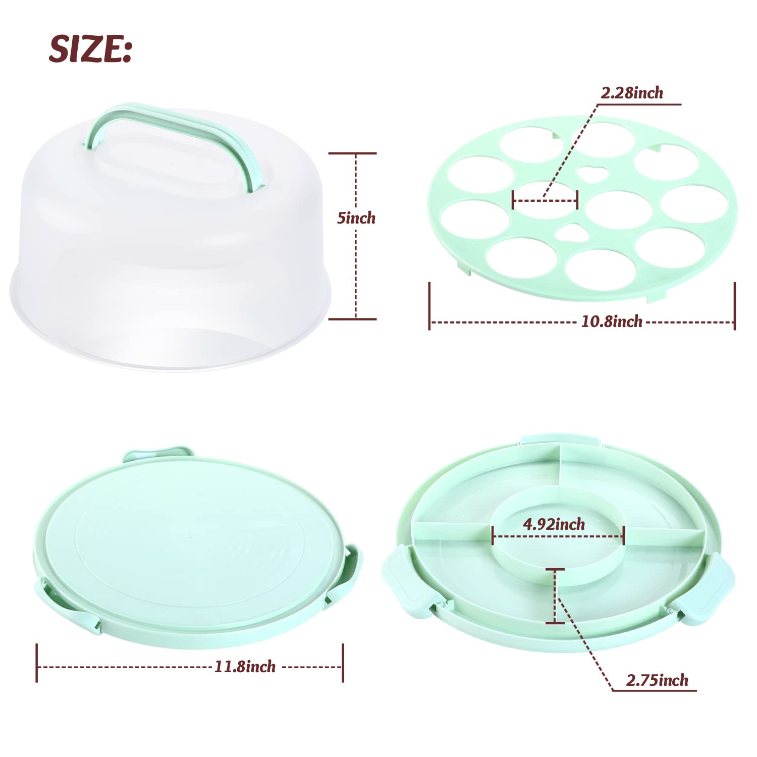 Ohuhu Cake Carrier with Lid and Handle, BPA-Free Cake Containers Cake Holder for 10 inch Cake with 2 Handles Cupcake Carrier - Plastic Cover Two Sided Base for Transport Pies Nuts Fruit Perfect Gifts