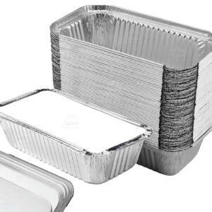 (55 Pack) Aluminum Loaf Pans with Lids, Disposable Bread Tins for Baking Bread, Lunch Containers with Lids, Personal Lasagna, Single Serve, Individual Baking Dishes 650 ml - Size 7.8 x 4.3 x 2