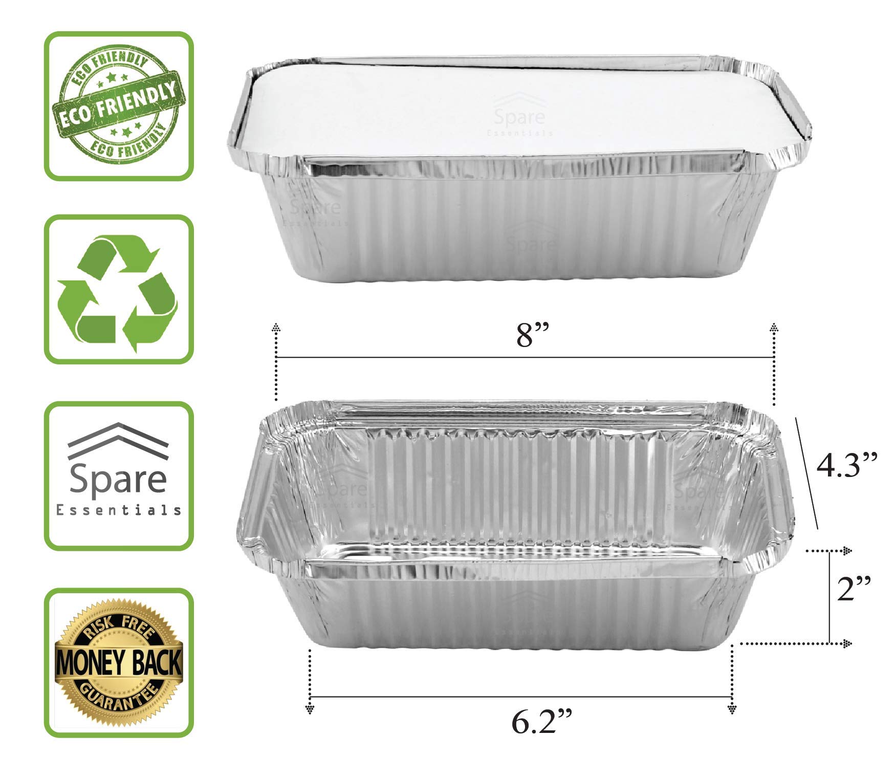 (55 Pack) Aluminum Loaf Pans with Lids, Disposable Bread Tins for Baking Bread, Lunch Containers with Lids, Personal Lasagna, Single Serve, Individual Baking Dishes 650 ml - Size 7.8 x 4.3 x 2