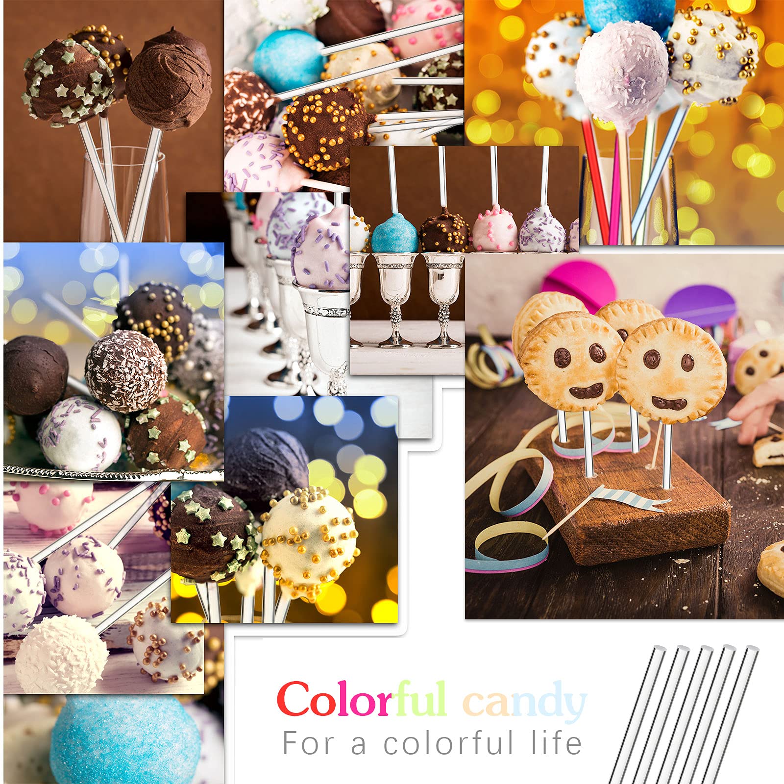 200 Pieces Acrylic Lollipop Sticks Cake Pops Sticks Candy Sticks Treat Sticks for Wedding Halloween Christmas Candy Cake Pops Cupcake Toppers Chocolate Cookie Dessert(Clear, 6 Inch)