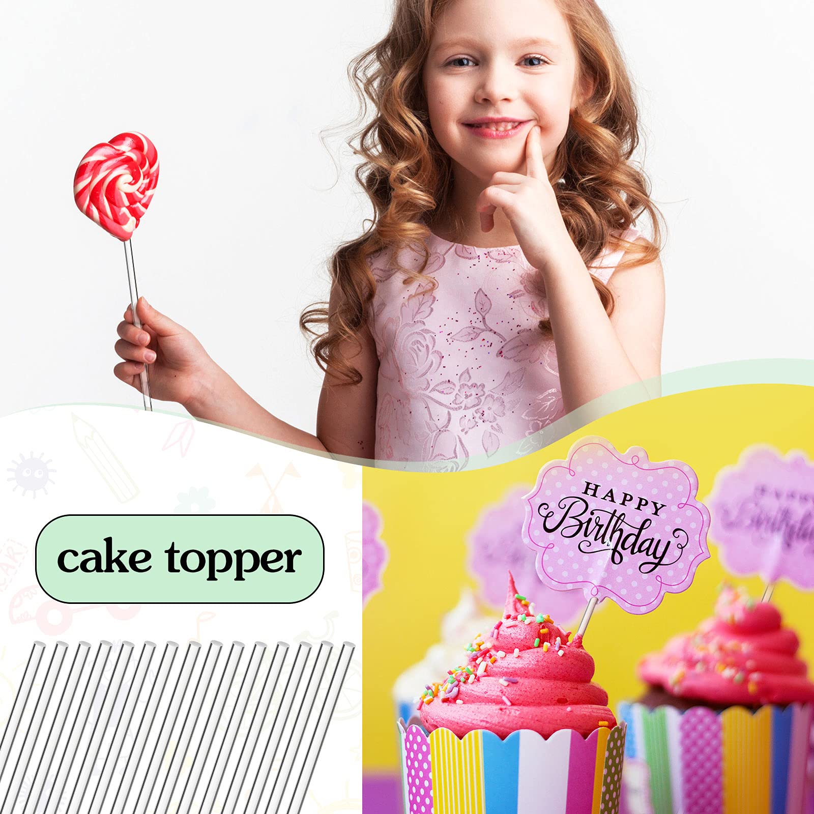 200 Pieces Acrylic Lollipop Sticks Cake Pops Sticks Candy Sticks Treat Sticks for Wedding Halloween Christmas Candy Cake Pops Cupcake Toppers Chocolate Cookie Dessert(Clear, 6 Inch)