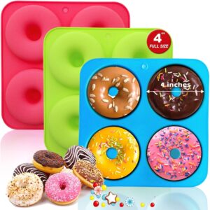 walfos full size silicone donut mold - 4 inch big size silicone doughnut pan set, non-stick, just pop out! heat resistant, bpa free and dishwasher safe, for donut cake biscuit bagels (3pk)