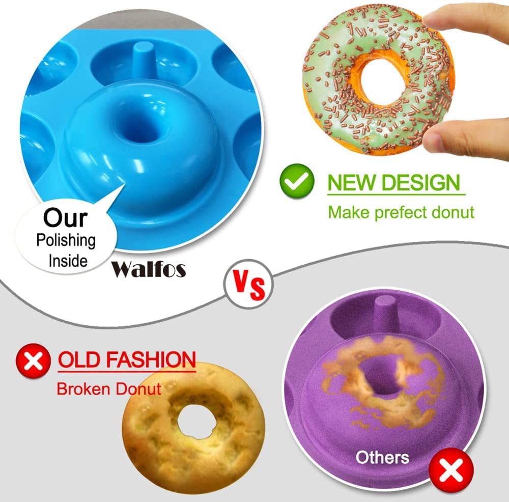 Walfos Full Size Silicone Donut Mold - 4 Inch Big Size Silicone Doughnut Pan Set, Non-Stick, Just Pop Out! Heat Resistant, BPA FREE and Dishwasher Safe, for Donut Cake Biscuit Bagels (3PK)