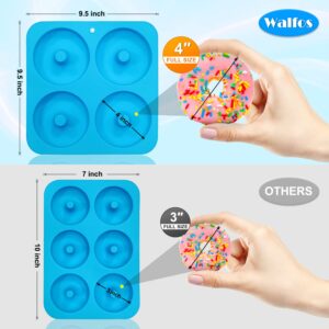 Walfos Full Size Silicone Donut Mold - 4 Inch Big Size Silicone Doughnut Pan Set, Non-Stick, Just Pop Out! Heat Resistant, BPA FREE and Dishwasher Safe, for Donut Cake Biscuit Bagels (3PK)