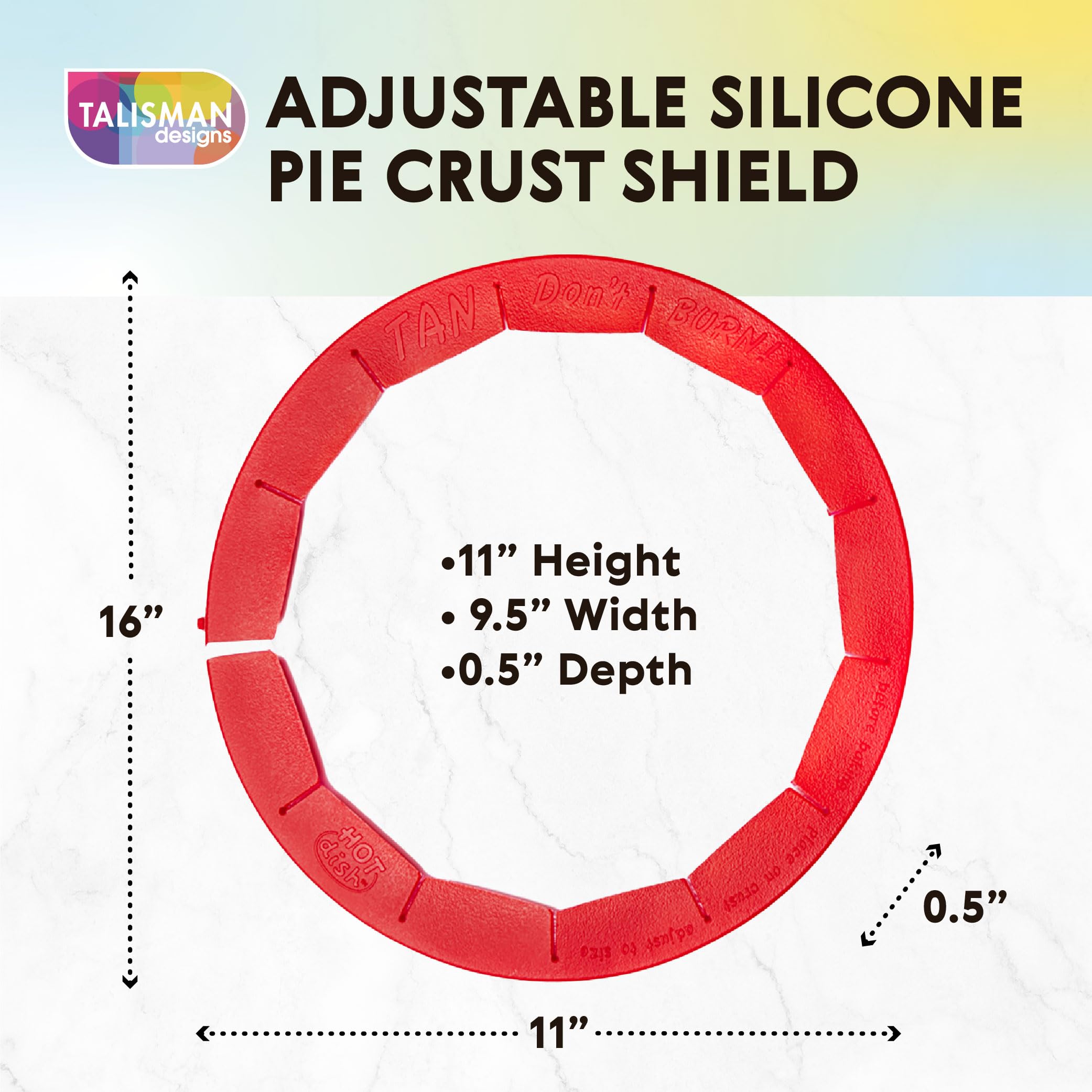 Talisman Designs Baking Pie Crust Shield Protector Cover for Edges of Pie - 8-inch to 11.5-inch Adjustable Silicone Baking Accessory for Making the Perfect Pie | Set of 1