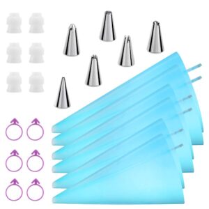 kasmoire reusable piping bags and tips set, cake decorating tools with icing pastry bags, icing bags tips, couplers and frosting bags ties for cookie cupcakes