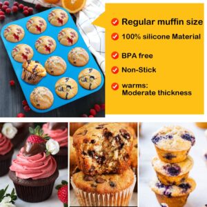 Sidosir 3PCS Silicone Muffin Pans for Baking, Non-stick Silicone Cupcake Molds for Baking, 12 Cups Muffin Pan for Freezing Eggs, Brownie