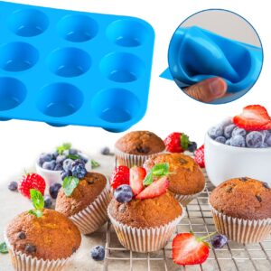 Sidosir 3PCS Silicone Muffin Pans for Baking, Non-stick Silicone Cupcake Molds for Baking, 12 Cups Muffin Pan for Freezing Eggs, Brownie