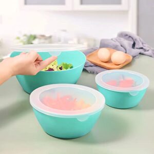 Wehome Mixing Bowls with Lids Set，Plastic Mixing Bowls for Kitchen Preparing，Serving and Storing，Set of 3-Includes 3 Bowls and 3 Lids，BPA-FREE Neat Nesting Bowls with Sealing Lids (Aqua)