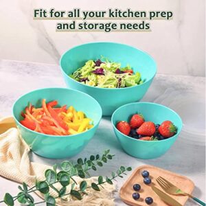 Wehome Mixing Bowls with Lids Set，Plastic Mixing Bowls for Kitchen Preparing，Serving and Storing，Set of 3-Includes 3 Bowls and 3 Lids，BPA-FREE Neat Nesting Bowls with Sealing Lids (Aqua)