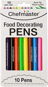 chefmaster - food decorating pens - edible markers - 10 pack - dual-tipped pens, fade-resistant color, easily decorate desserts - made in the usa