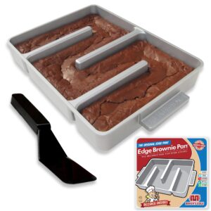 baker's edge brownie pan, the original all edges brownie pan for baking | premium doble nonstick coating, heavy gauge cast aluminum construction, rectangular 9x12” size baking pan - us patented design