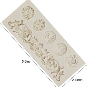 3 Pieces Baroque Fondant Molds Scroll Border Lace Silicone Molds Curlicues Gum Paste Candy Chocolate Molds for Cake Decorating Sugar Craft Polymer Clay