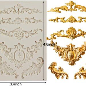 3 Pieces Baroque Fondant Molds Scroll Border Lace Silicone Molds Curlicues Gum Paste Candy Chocolate Molds for Cake Decorating Sugar Craft Polymer Clay