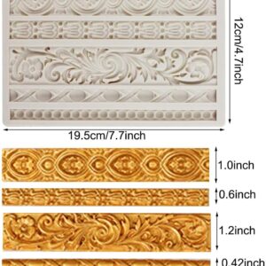 3 Pieces Baroque Fondant Molds Scroll Border Lace Silicone Molds Curlicues Gum Paste Candy Chocolate Molds for Cake Decorating Sugar Craft Polymer Clay