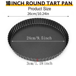 RICHSC-PAN Tart Pan 10 Inch Tart Pan Carbon Steel Round Non-Stick Pan Quiche Pan with Removable Chassis for Mousse Cakes, Kitchen Reusable Baking Tool with A Depth of 1.18 Inches