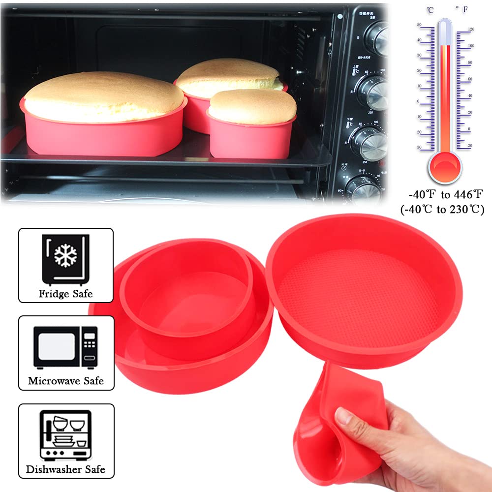 BAKER DEPOT Silicone Mould for Baking Nonstick Layer Cakes Bakeware Round Cake Pans Chocolate Rainbow Cake for Birthday Wedding Party 4 6 8 9 Inch Set of 4