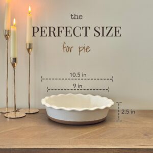 Mora Ceramic Deep Fluted Pie Dish for Baking - 9 inch Porcelain Pie Plate for Apple, Quiche, Pot Pies, Tart, etc. - Modern Farmhouse Style - Vanilla White