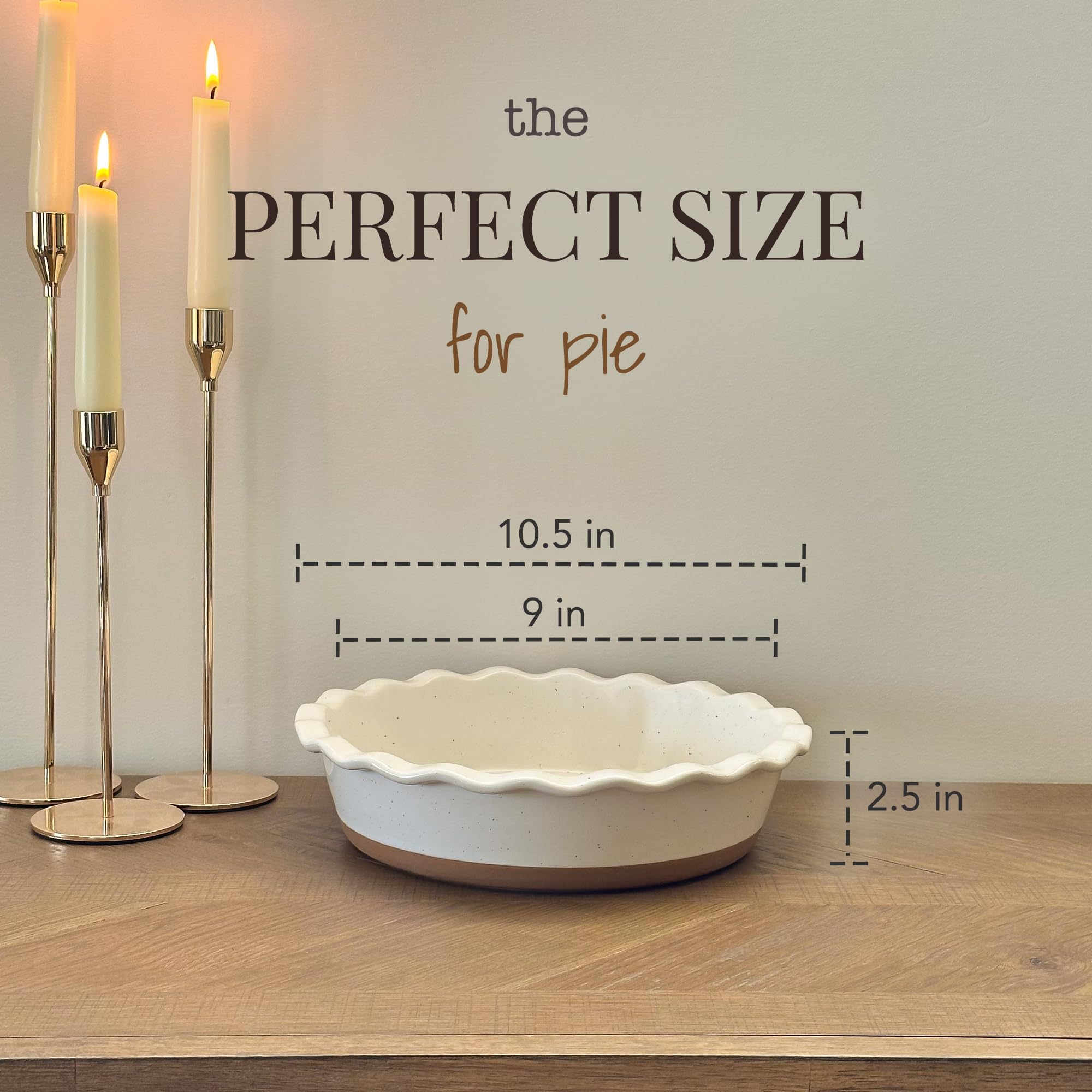 Mora Ceramic Deep Fluted Pie Dish for Baking - 9 inch Porcelain Pie Plate for Apple, Quiche, Pot Pies, Tart, etc. - Modern Farmhouse Style - Vanilla White