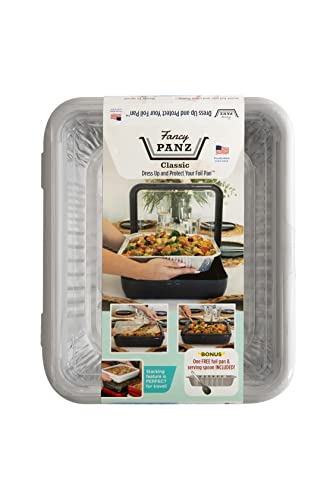 Fancy Panz Classic, dress up & protect your foil pan. Half size foil pan & serving spoon included. Made in USA. For use with hot or cold food (White)