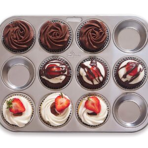 Fox Run 12-Cup Muffin and Cupcake Baking Pan, 10.5 x 13.75 x 1.25 inches, Silver