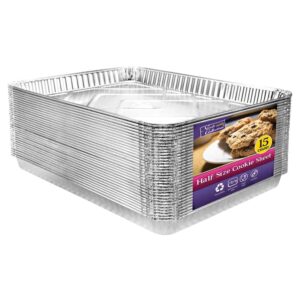 aluminum pans half size cookie sheet 15 count durable nonstick baking sheets 17.75" x 12.75" - sheet pan, baking tray, cookie sheets, foil pans, foil trays, sheet baking pans