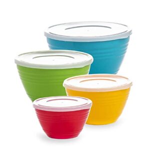 bino | mixing bowl set with lids | versatile plastic bowls for kitchen mixing, serving, and storage - 4-piece mixing bowl set in various sizes | space-saving nesting design | dishwasher safe