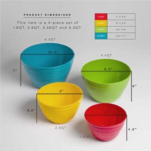 BINO | Mixing Bowl Set with Lids | Versatile Plastic Bowls for Kitchen Mixing, Serving, and Storage - 4-Piece Mixing Bowl Set in Various Sizes | Space-Saving Nesting Design | Dishwasher Safe