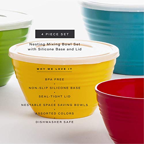 BINO | Mixing Bowl Set with Lids | Versatile Plastic Bowls for Kitchen Mixing, Serving, and Storage - 4-Piece Mixing Bowl Set in Various Sizes | Space-Saving Nesting Design | Dishwasher Safe