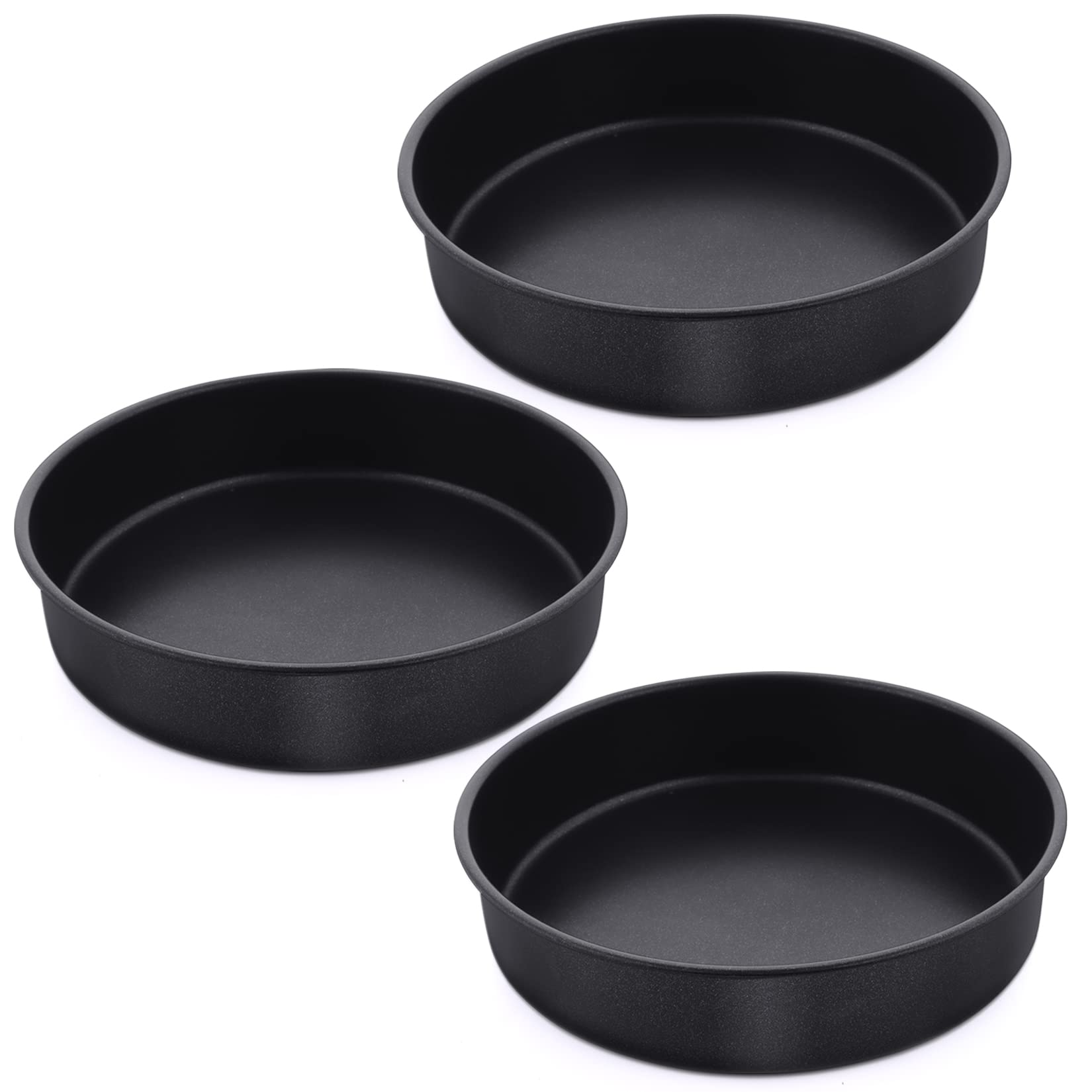 P&P CHEF 8 Inch Round Cake Pan Set, 3 Piece Non-Stick Cake Baking Pans for Birthday Wedding Layer Cakes, Stainless Steel Core & One-piece Design, Sturdy & Healthy, Black