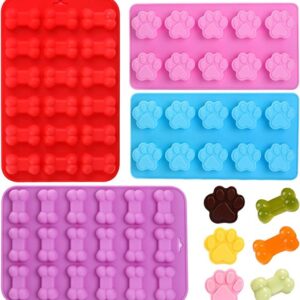 Silicone Molds Puppy Dog Paw and Bone Mold for Dog Treats, Homemade Non-Stick Food Grade, Chocolate, Candy, Jelly, Ice Cube Mold, Cupcake Baking Mould, Muffin pan Cookie Cutters Set